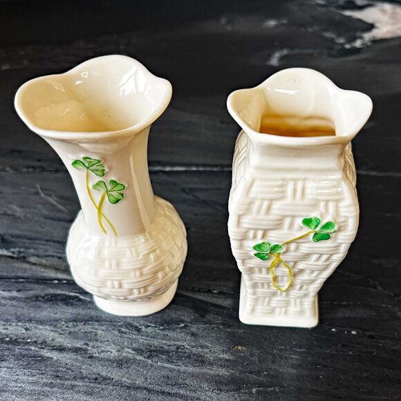 Belleek | Accents | Two Belleek Fine Irish China Shamrock Bud Vases ...